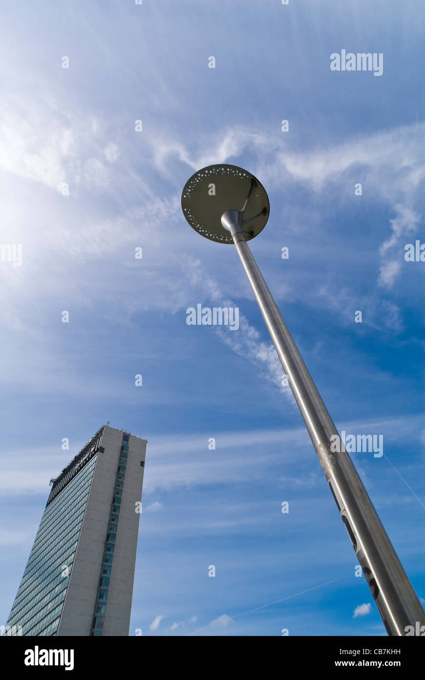 Piccadilly gardens and city tower Manchester Stock Photo - Alamy
