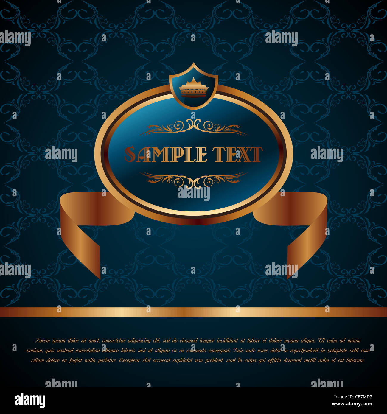 Illustration royal packing with golden frame, crown, shield, tape ...