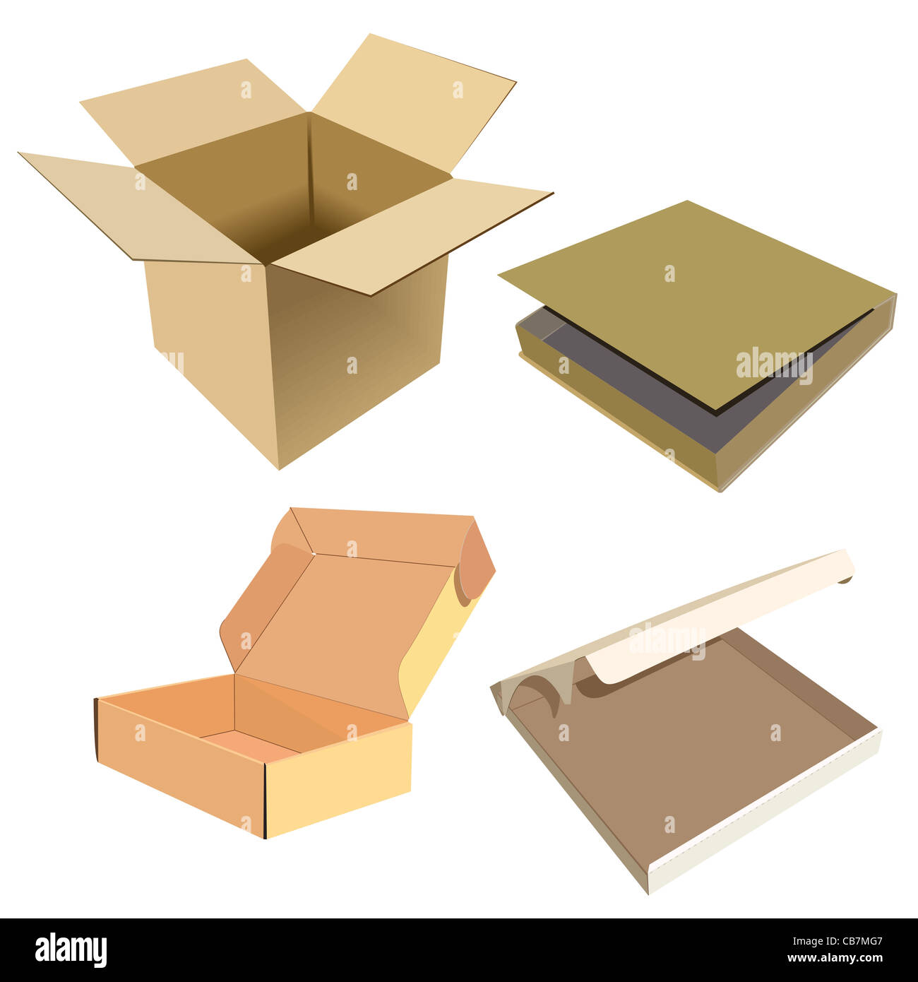 Realistic illustration of set boxes (cardboard, cartons, packing ...