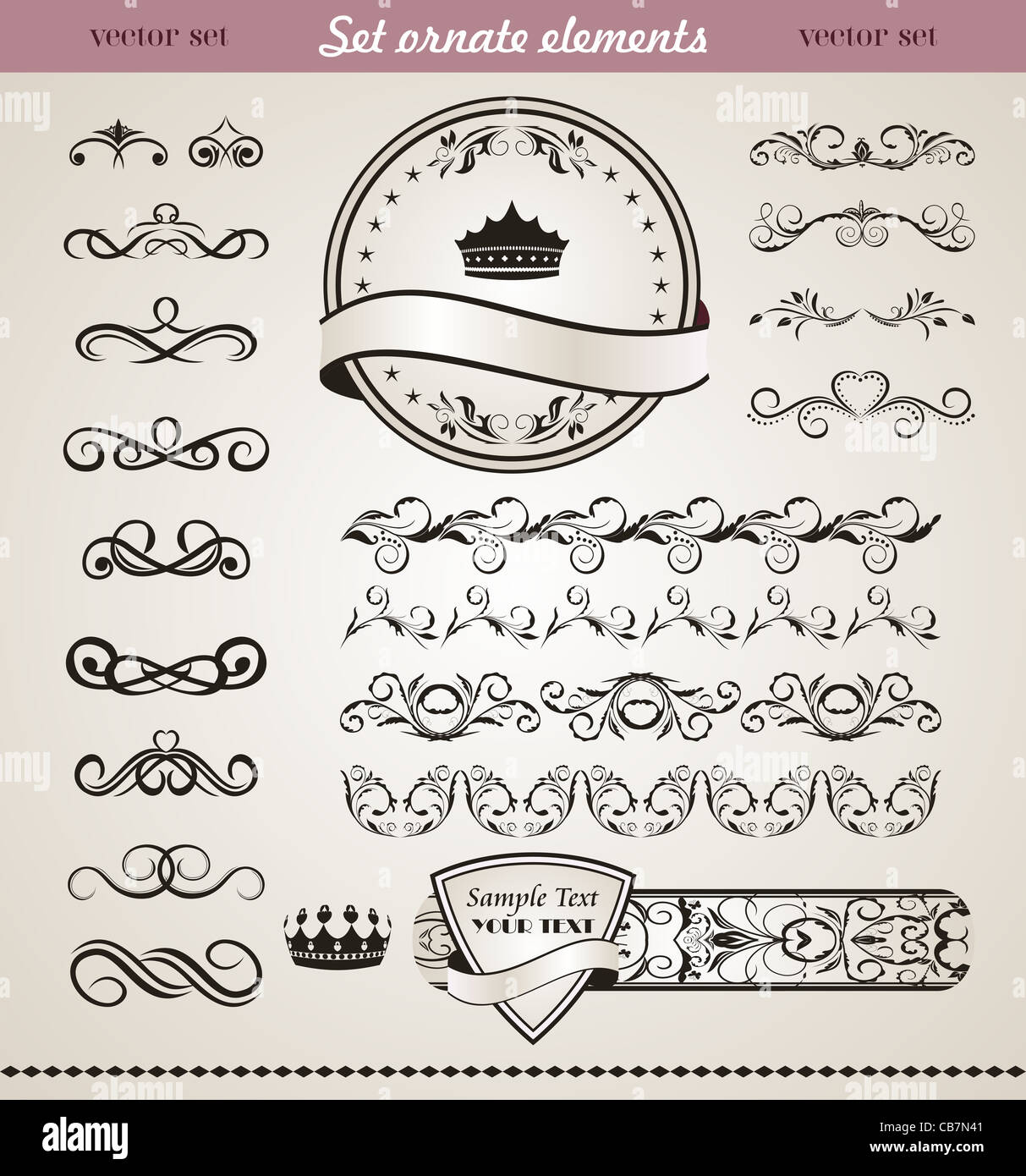 Illustration set floral ornate design elements - vector Stock Photo - Alamy