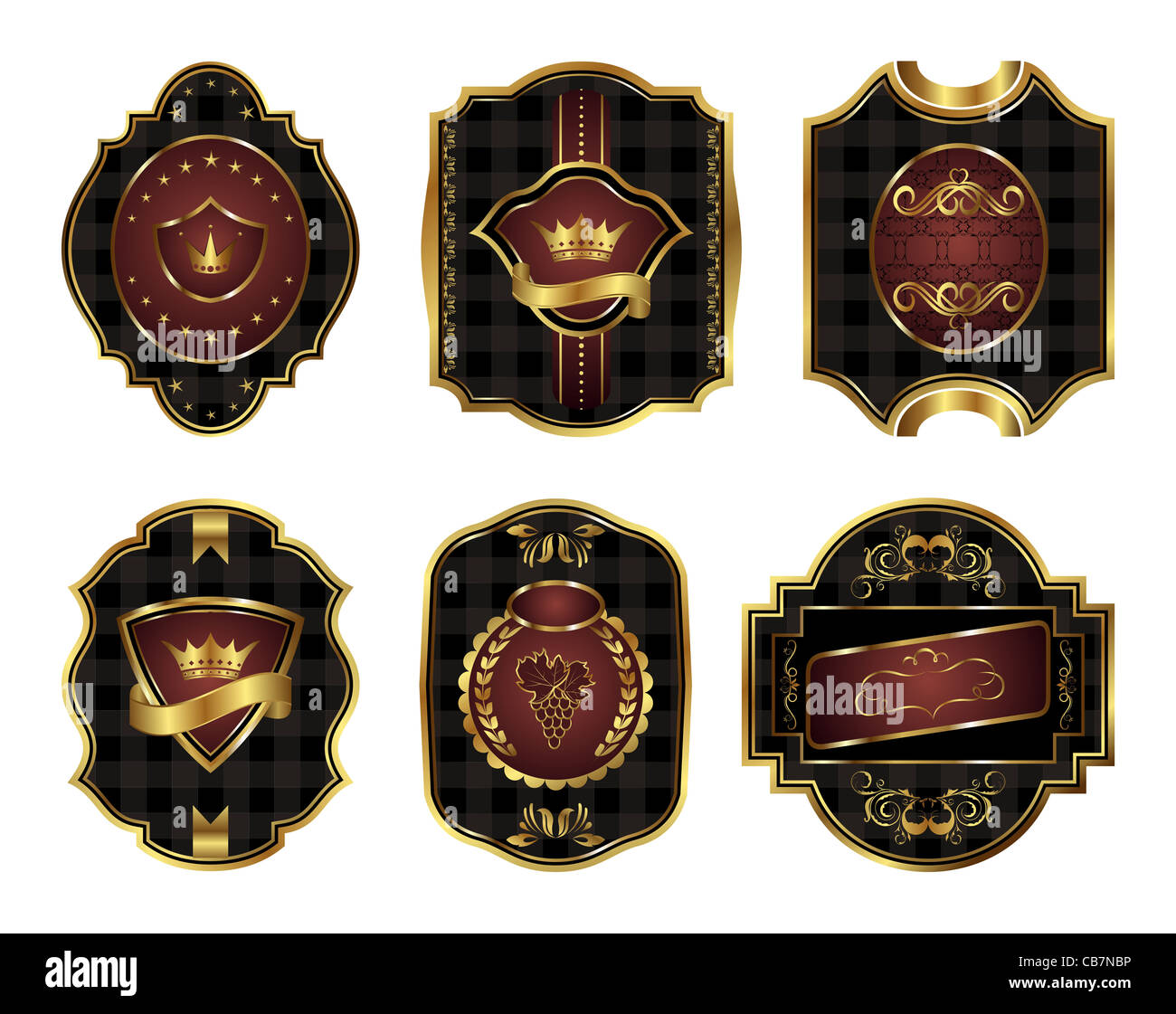 Illustration set golden frames labels with heraldic shield, crown and ...