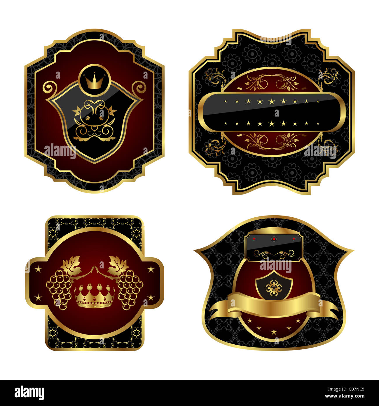 Illustration set golden frames labels with heraldic shield, crown and ...