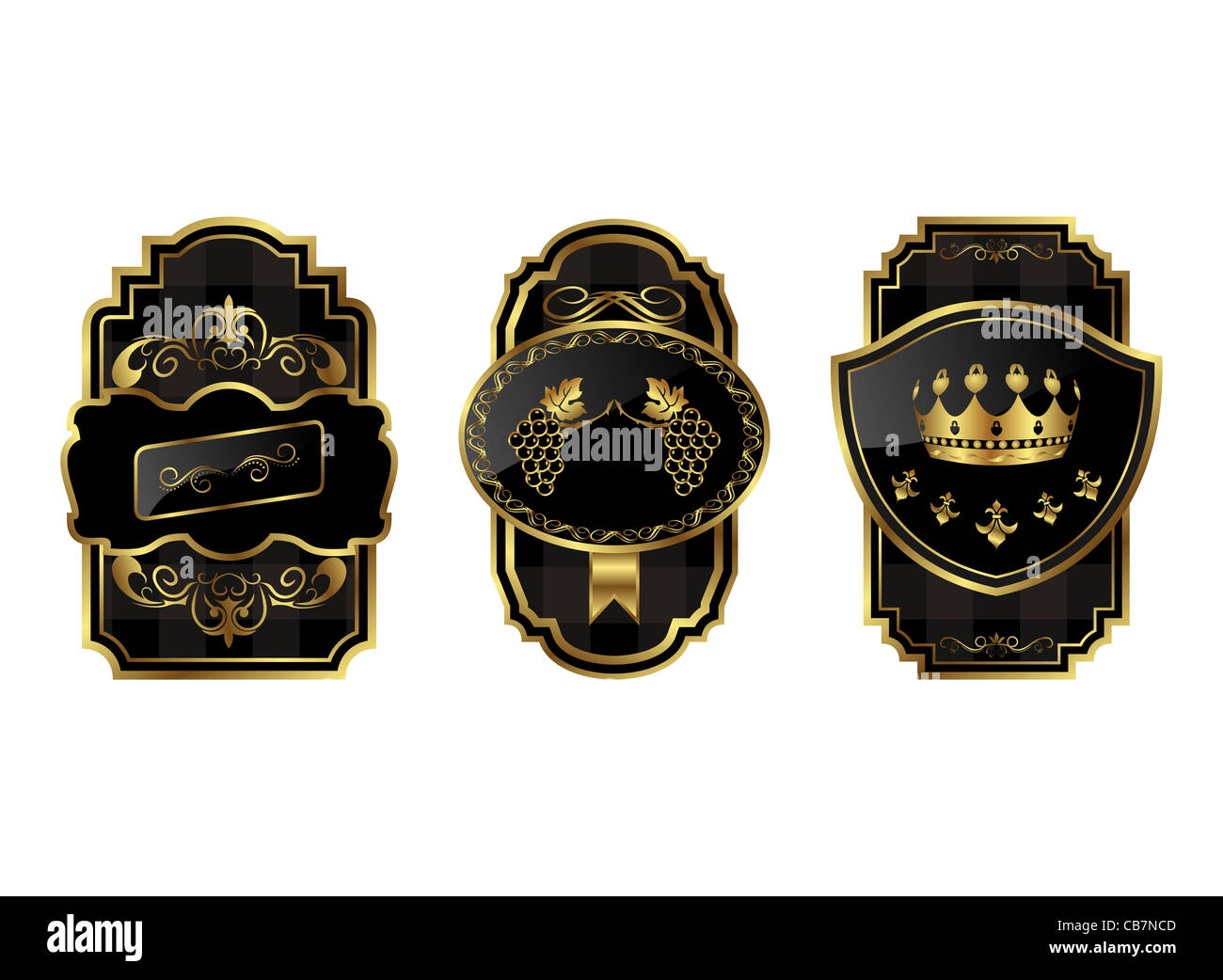 Illustration set golden frames labels with heraldic shield, crown and ...