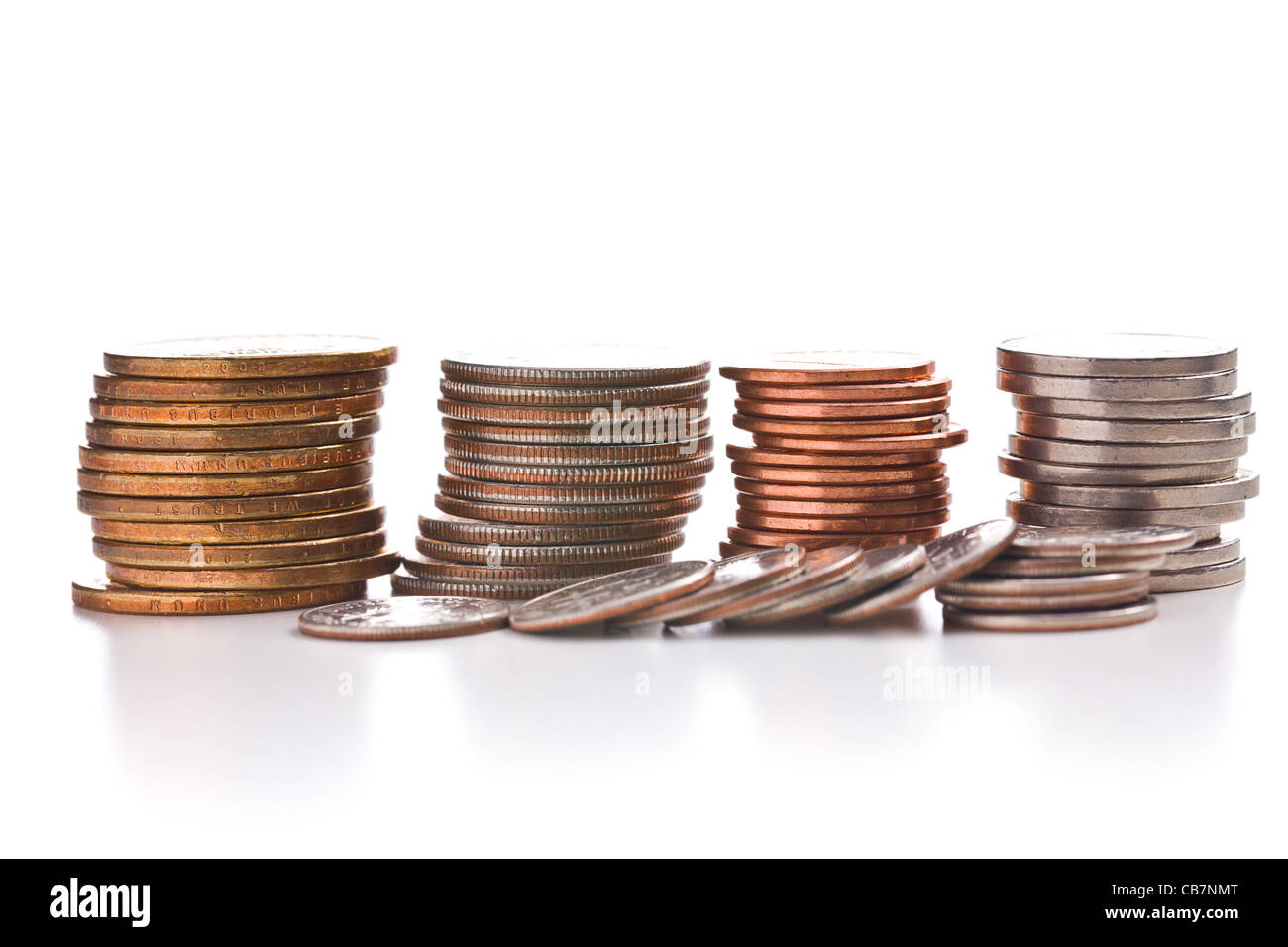 stack of coins on white background Stock Photo - Alamy