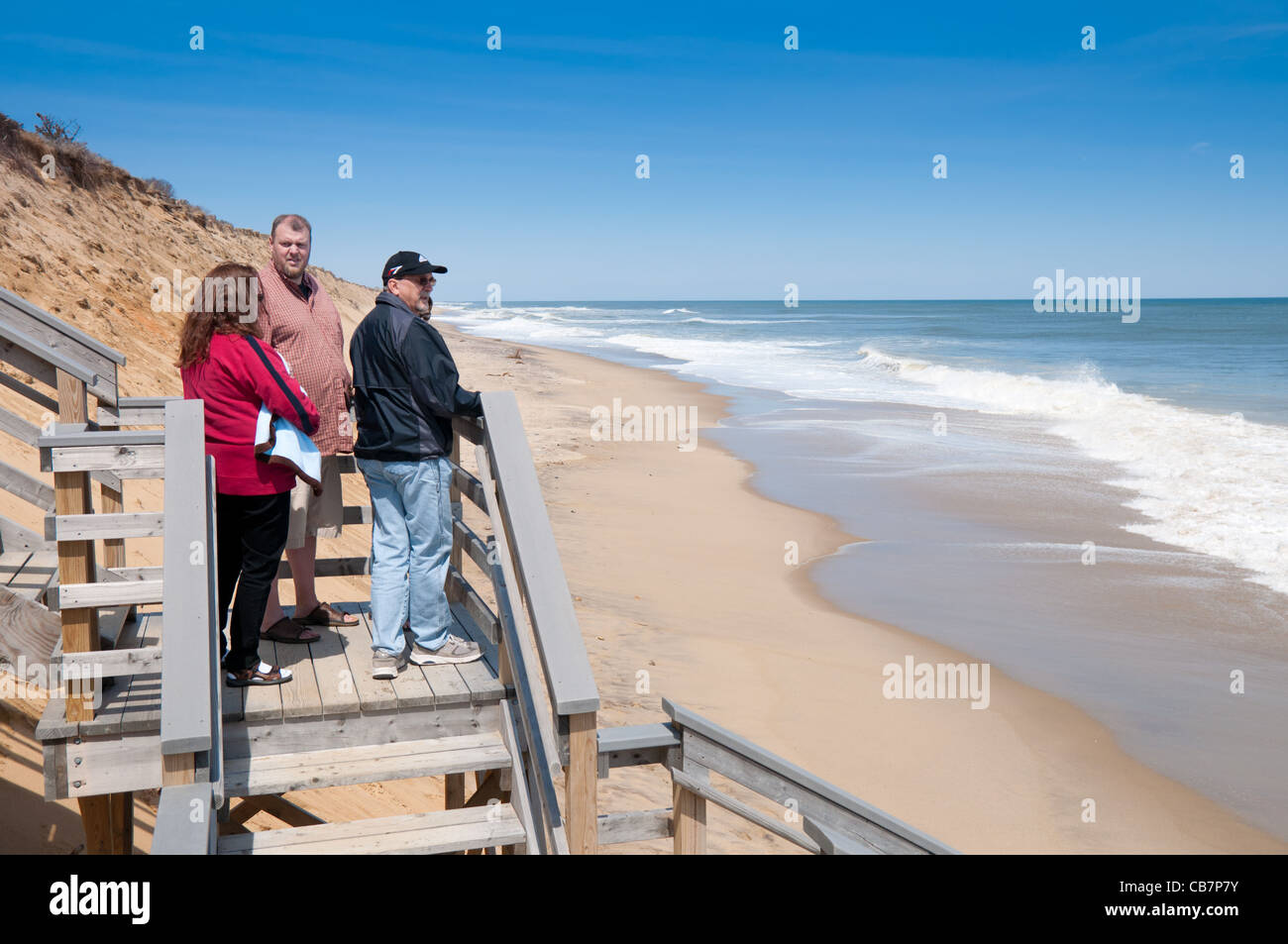 People watching the ocean at stairs of Marconi Beach, Cape Cod Stock ...