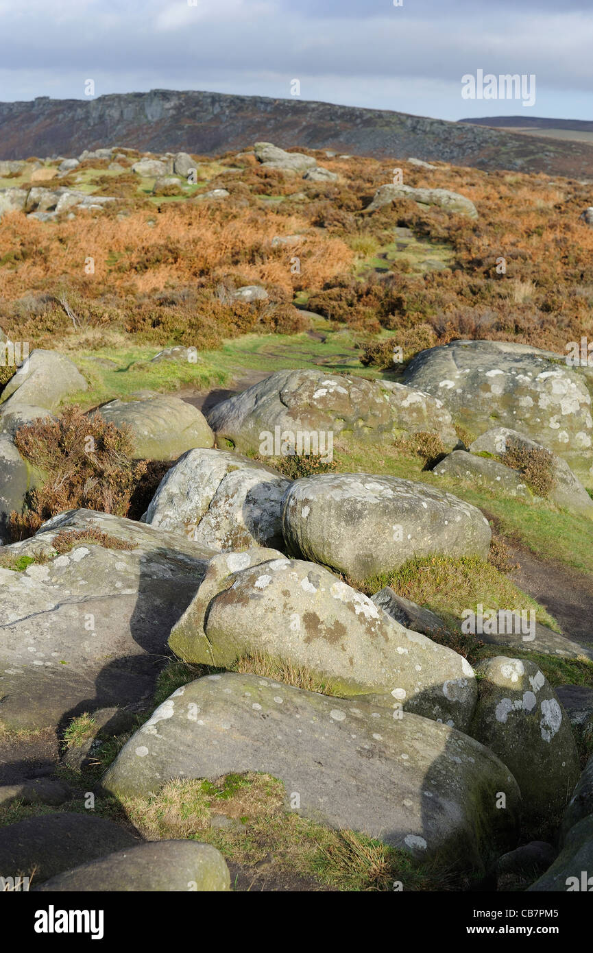 sandstone rocks in an autumn scene baslow edge derbyshire peak district ...