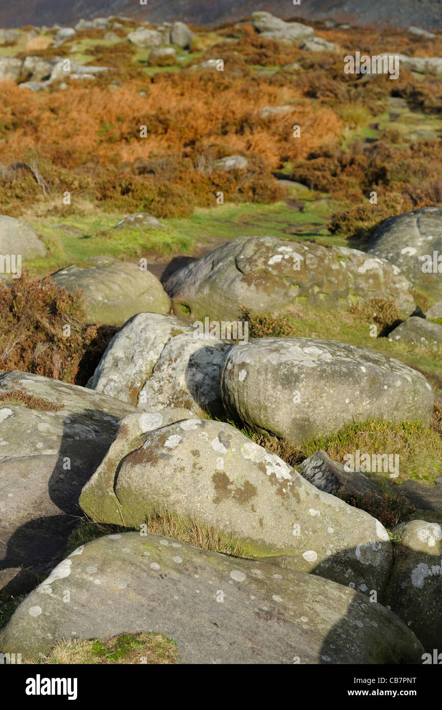 sandstone rocks in an autumn scene baslow edge derbyshire peak district ...