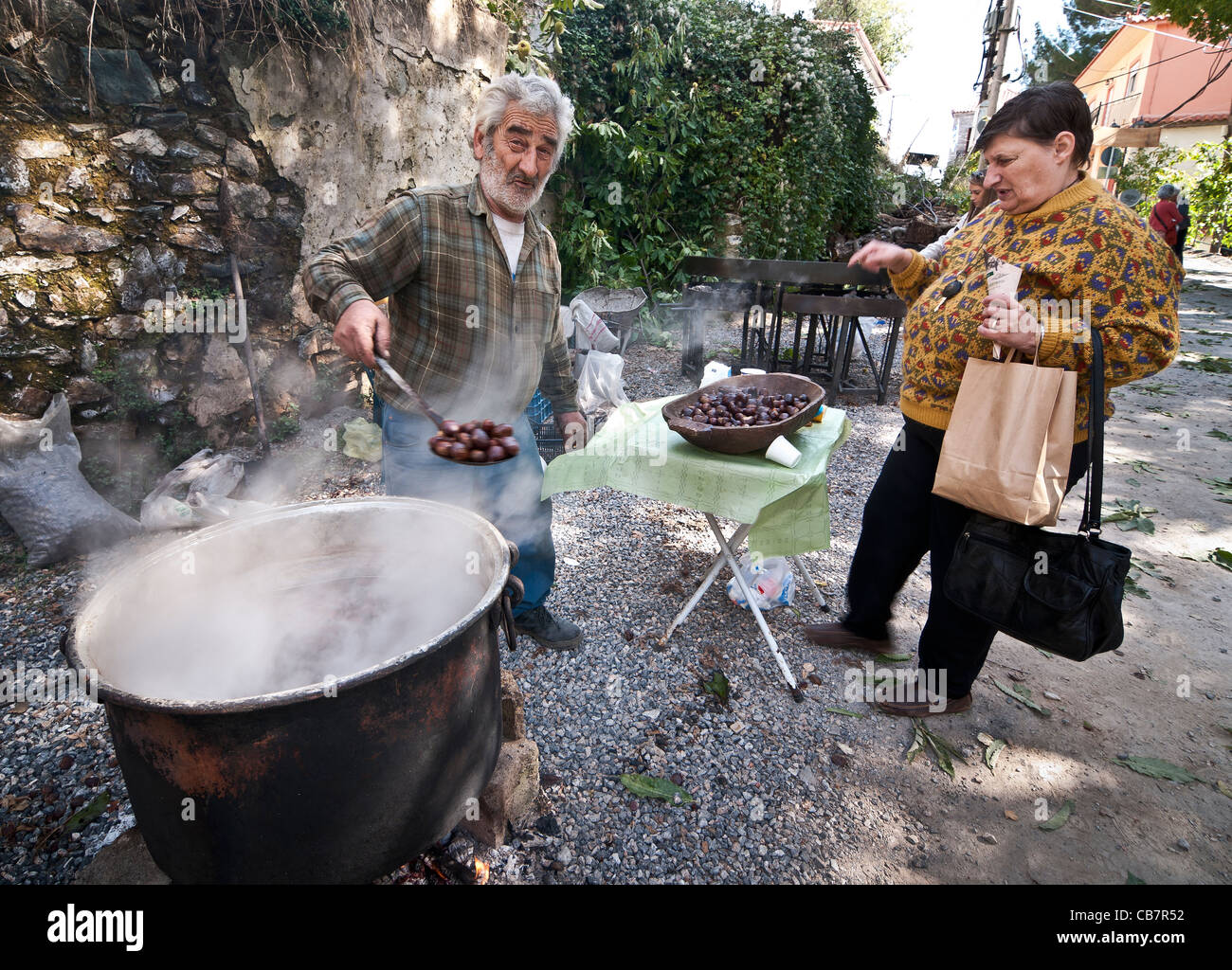 Boiling chestnuts at the Arna chestnut festival in the the Taygetos ...