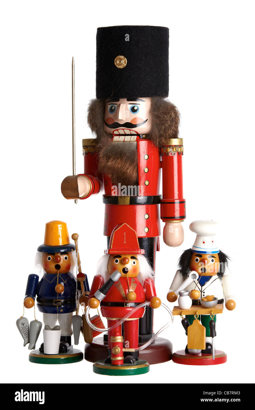Traditional nutcracker with three Smokers figurine on white background ...
