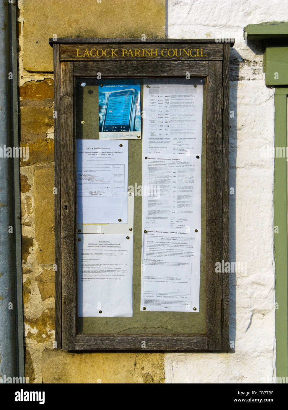Notice board for the Parish Church in Lacock, Wiltshire, England, UK ...