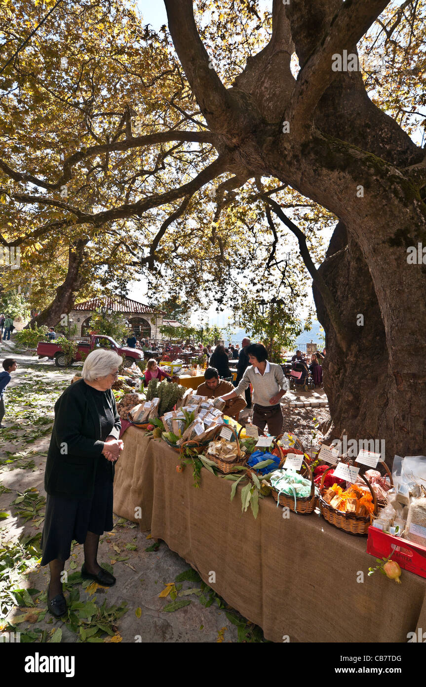 Produce for sale at the Arna chestnut festival in the Taygetos ...