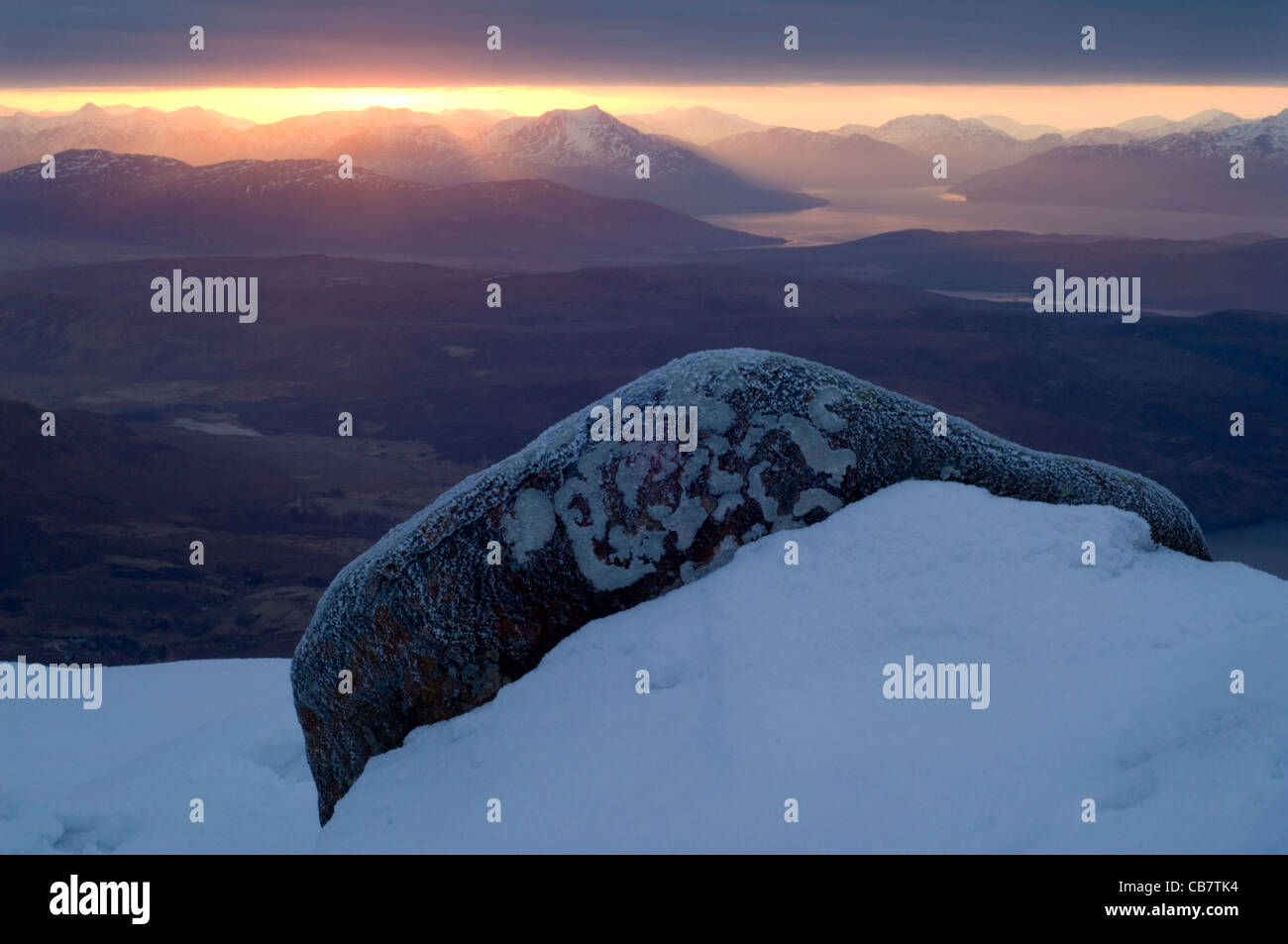 The summit of Blaven (928 metres) at sunrise, looking east to the ...