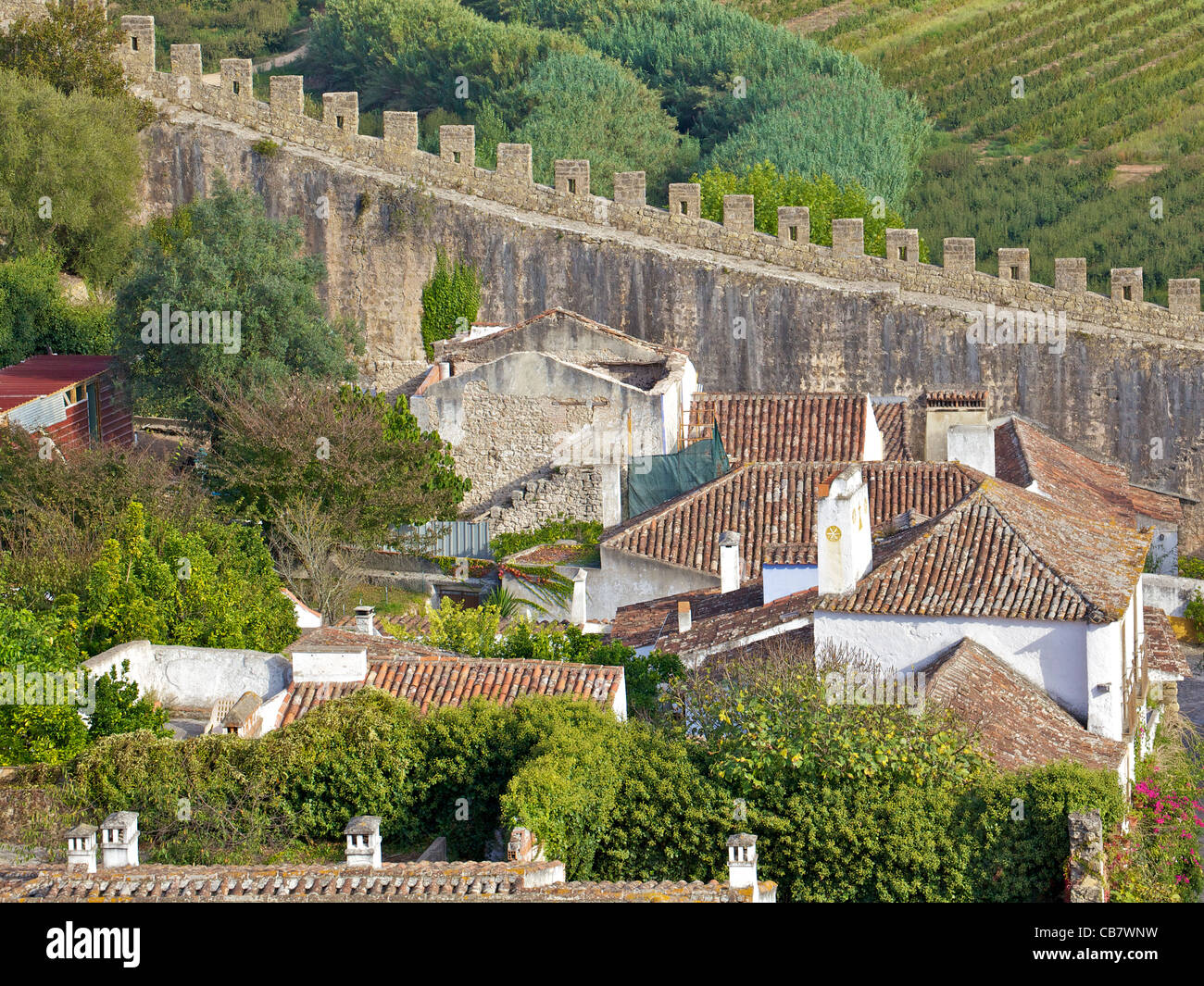 Fortified Medieval Castle Walls of Obidos Stock Photo - Alamy