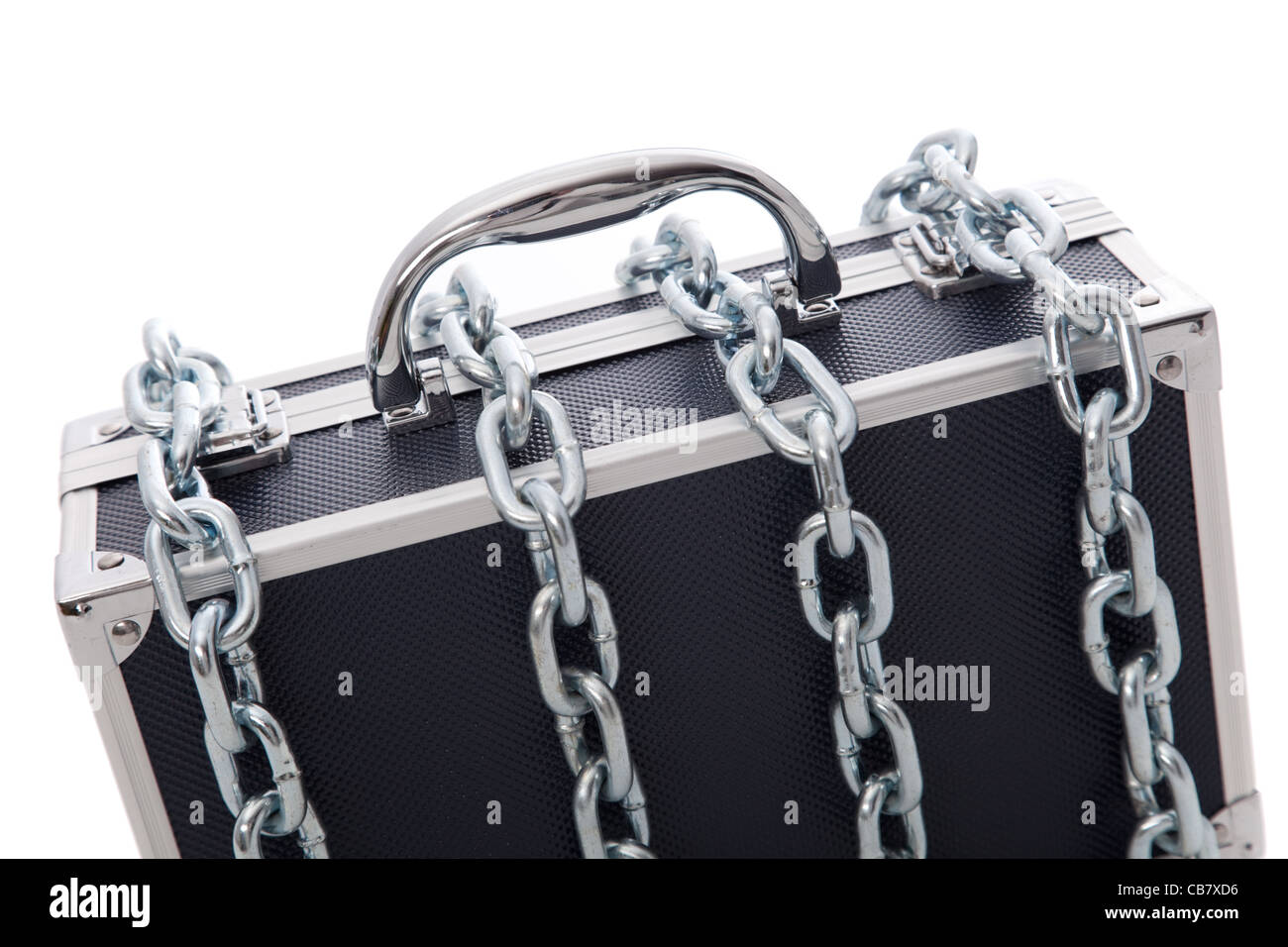 secret business briefcase locked with strong chain (selective focus ...