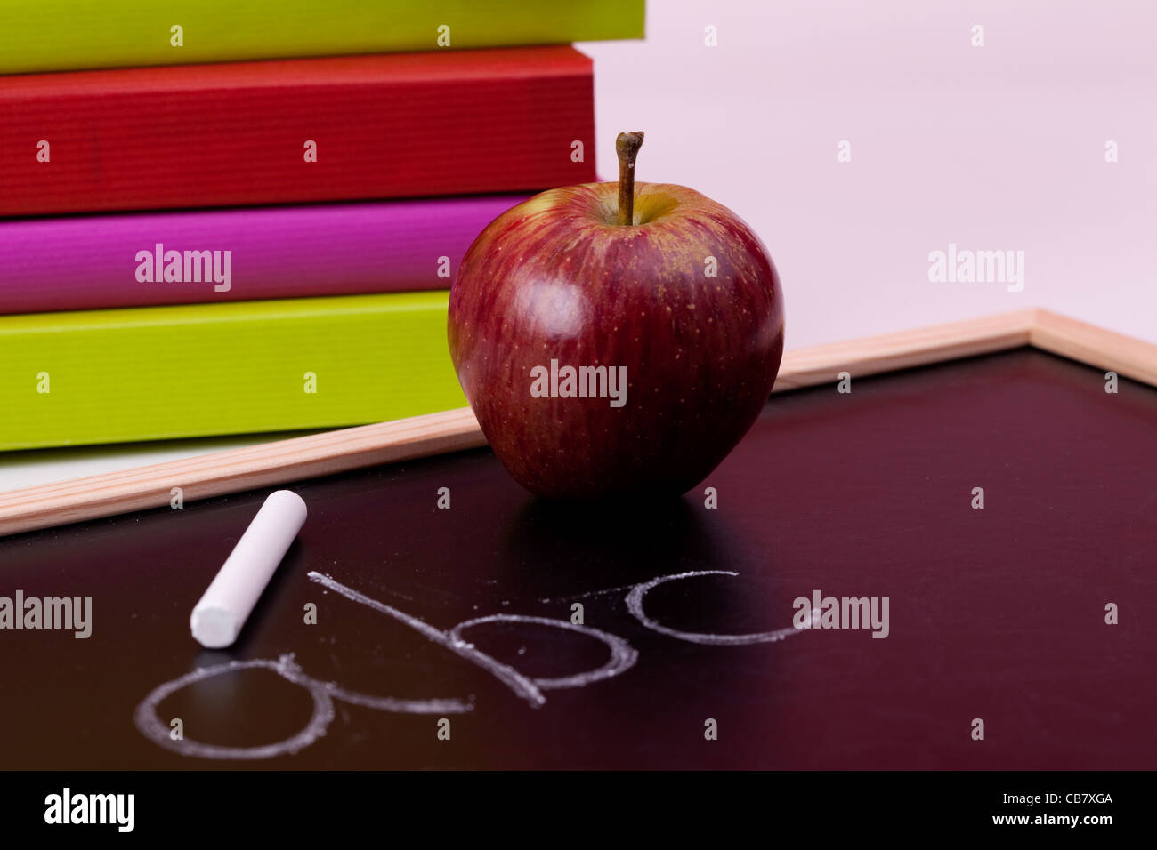 Back to school letters written on a blackboard with colorful books ...