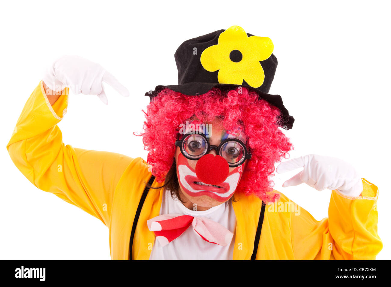 funny crazy clown with a strange face (isolated on white Stock Photo ...