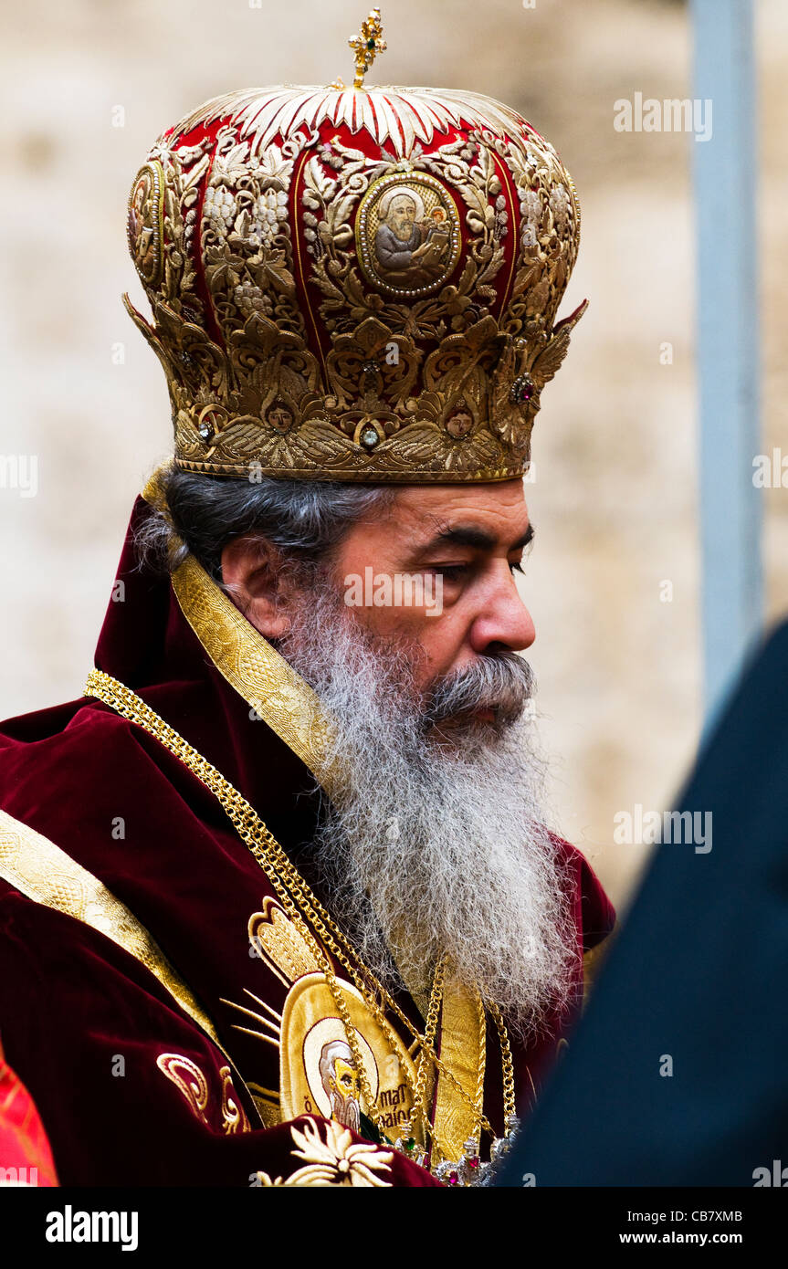 Greek Orthodox Patriarch of Jerusalem Theophilos during a colorful ...