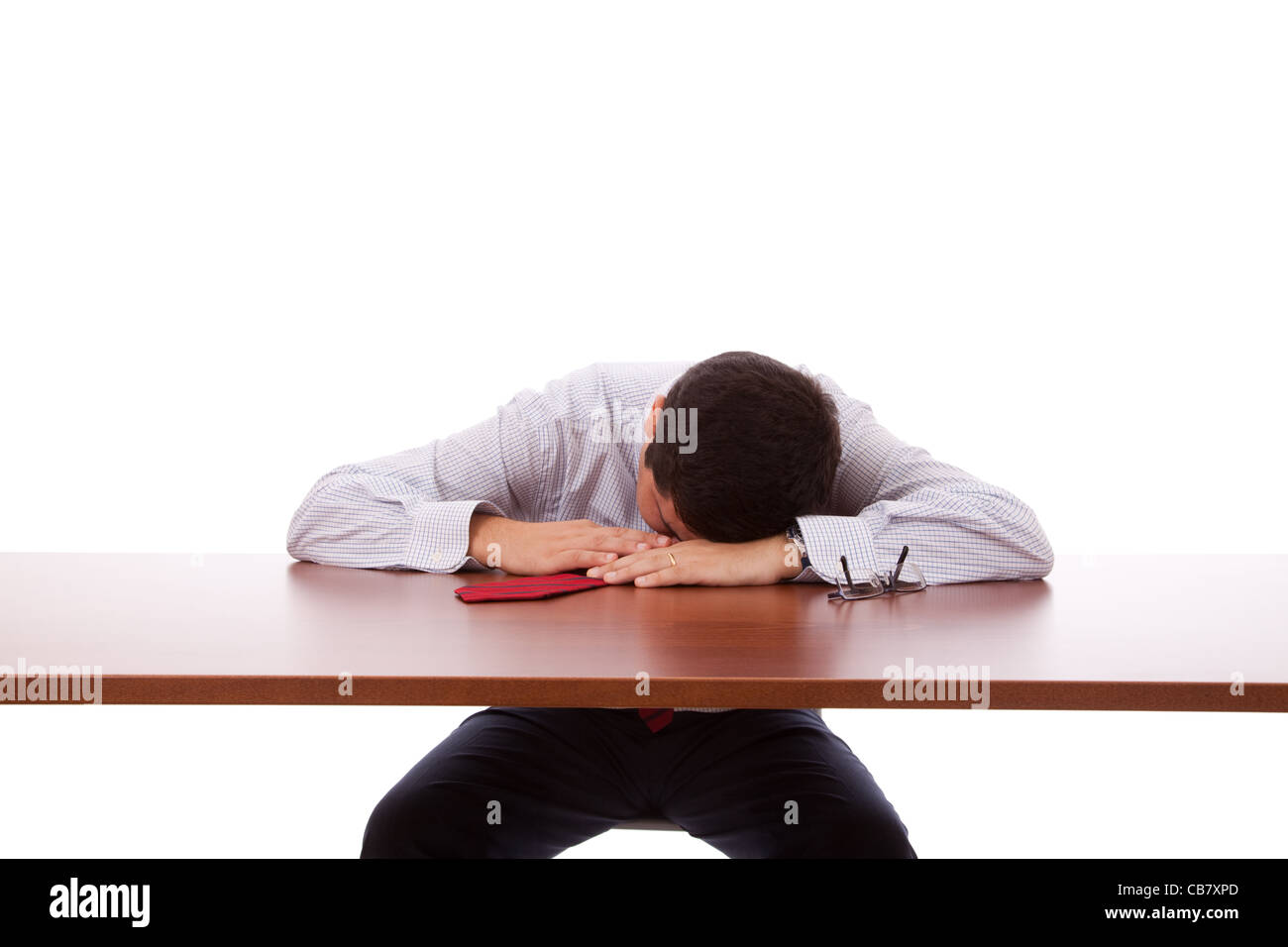 Businessman sleeping at the office (isolated on white Stock Photo - Alamy