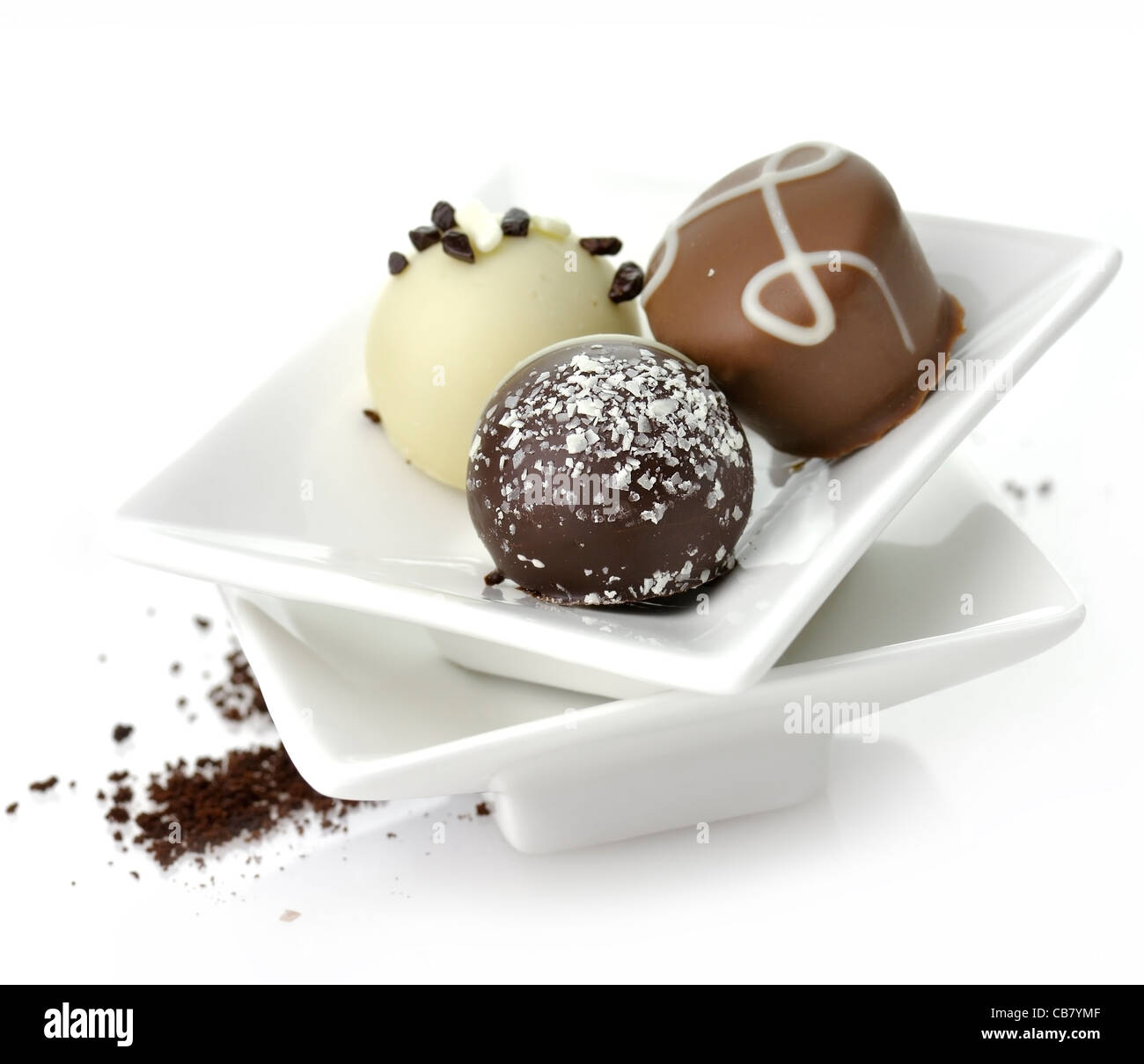Chocolate Candies Assortment In A White Dish Stock Photo - Alamy