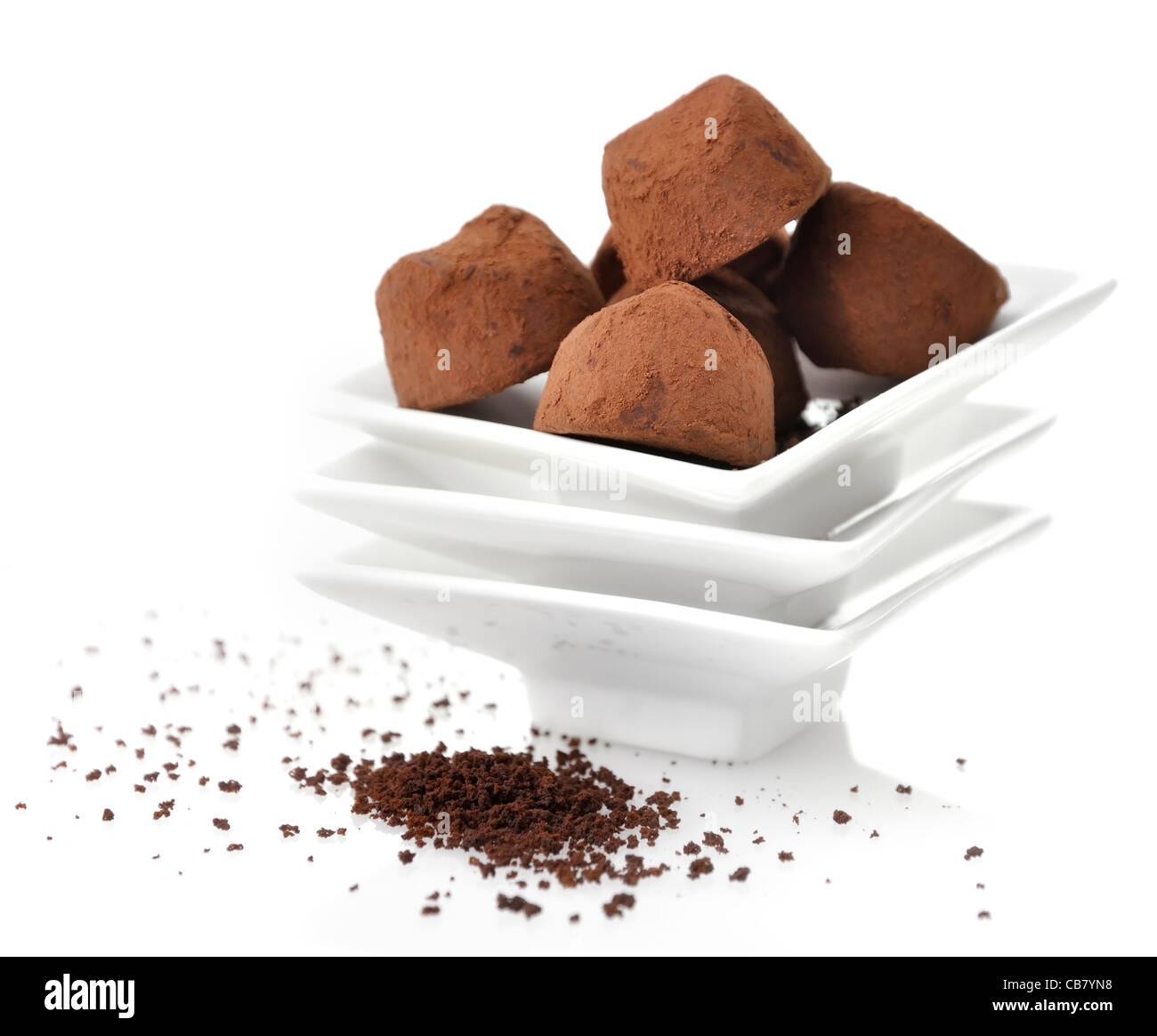 Chocolate Truffles In White Dish , Close Up Stock Photo - Alamy