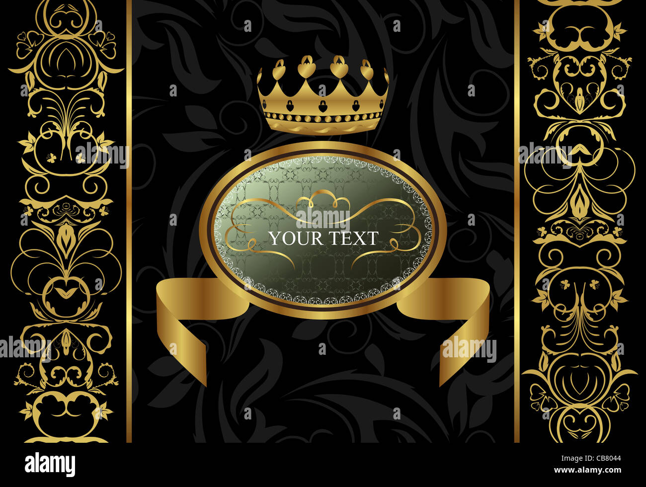 Illustration royal background with golden frame and heraldic crown ...