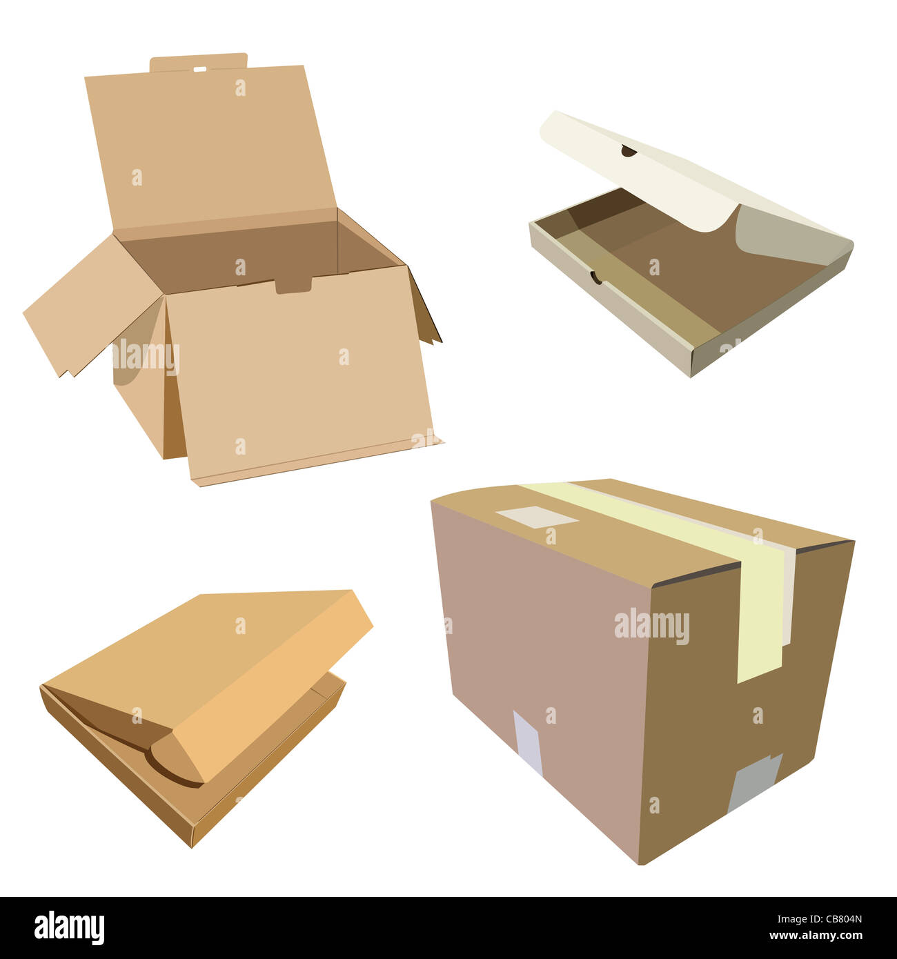 Realistic illustration of set boxes (cardboard, cartons, packing ...
