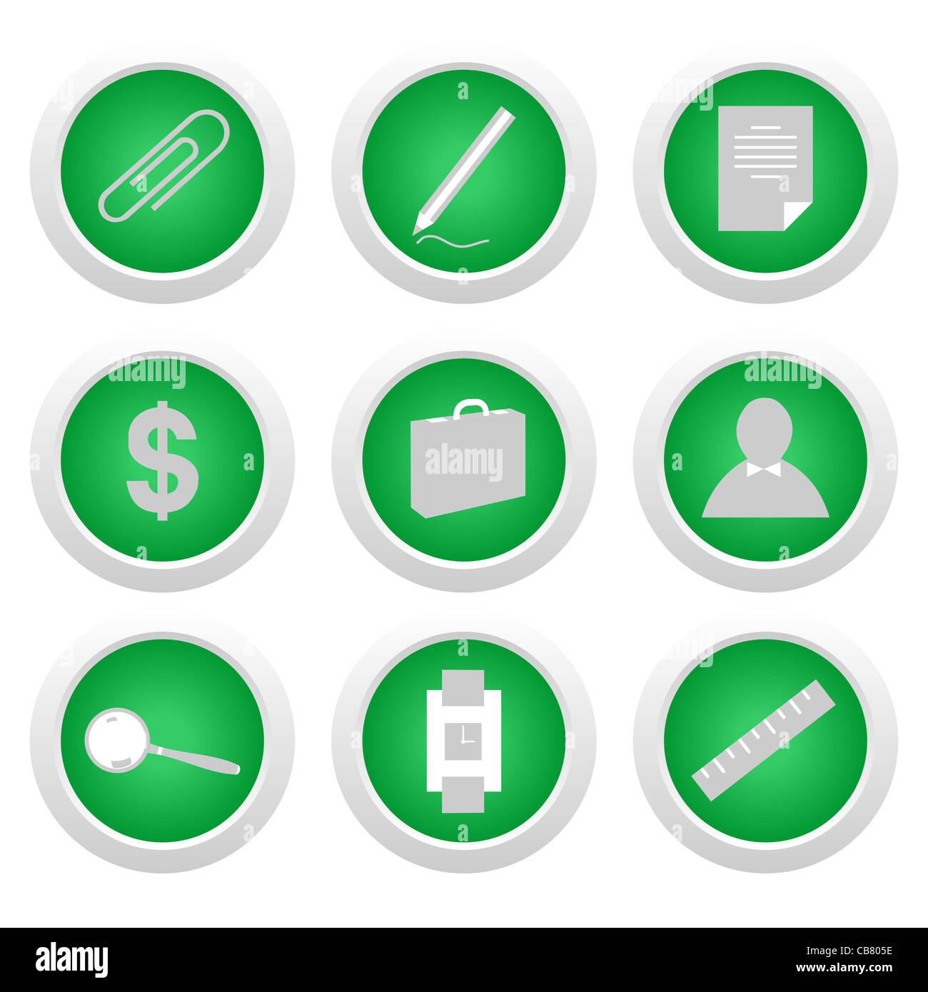 Green button with icon 9 Stock Photo - Alamy