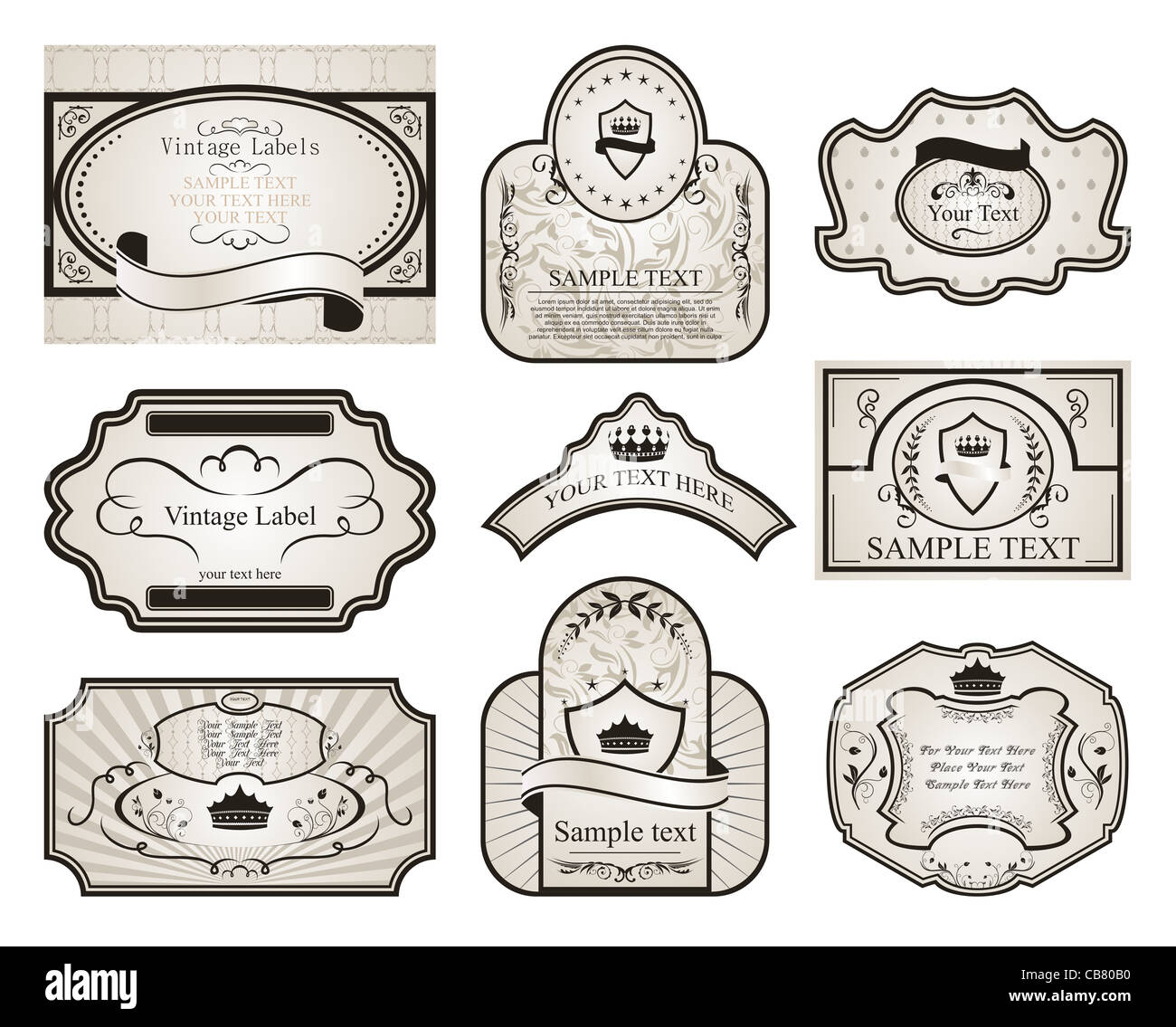 Illustration set retro variation vintage labels with heraldic elements ...