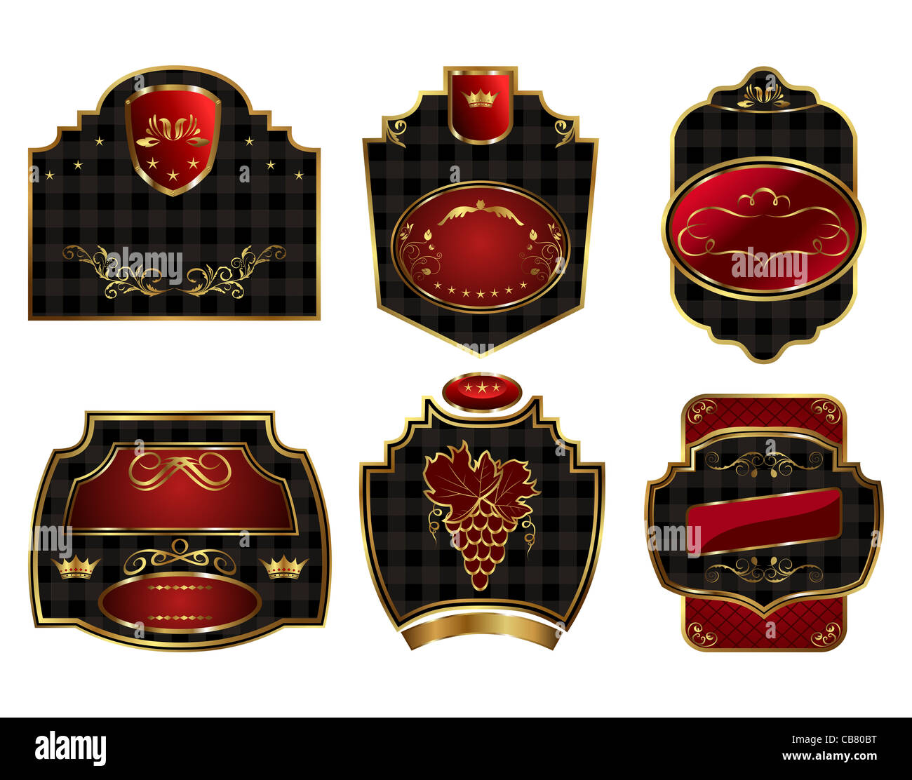 Illustration set golden frames labels with heraldic shield, crown and ...