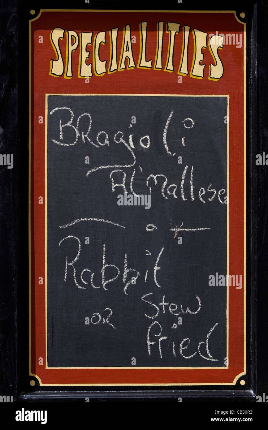 Valletta: traditional menu including rabbit [fenek] Stock Photo - Alamy