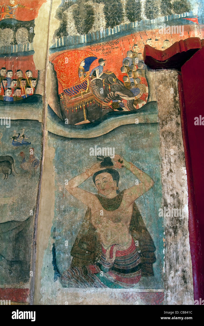 Wat Phumin. Nan. Thailand. Murals depicting arrival of colonial French ...