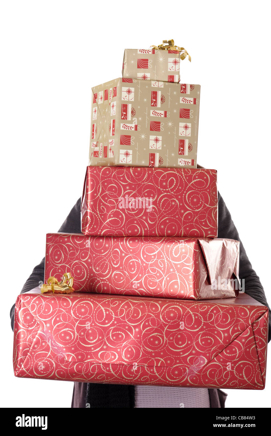 Woman stack of presents black and white hi-res stock photography and ...