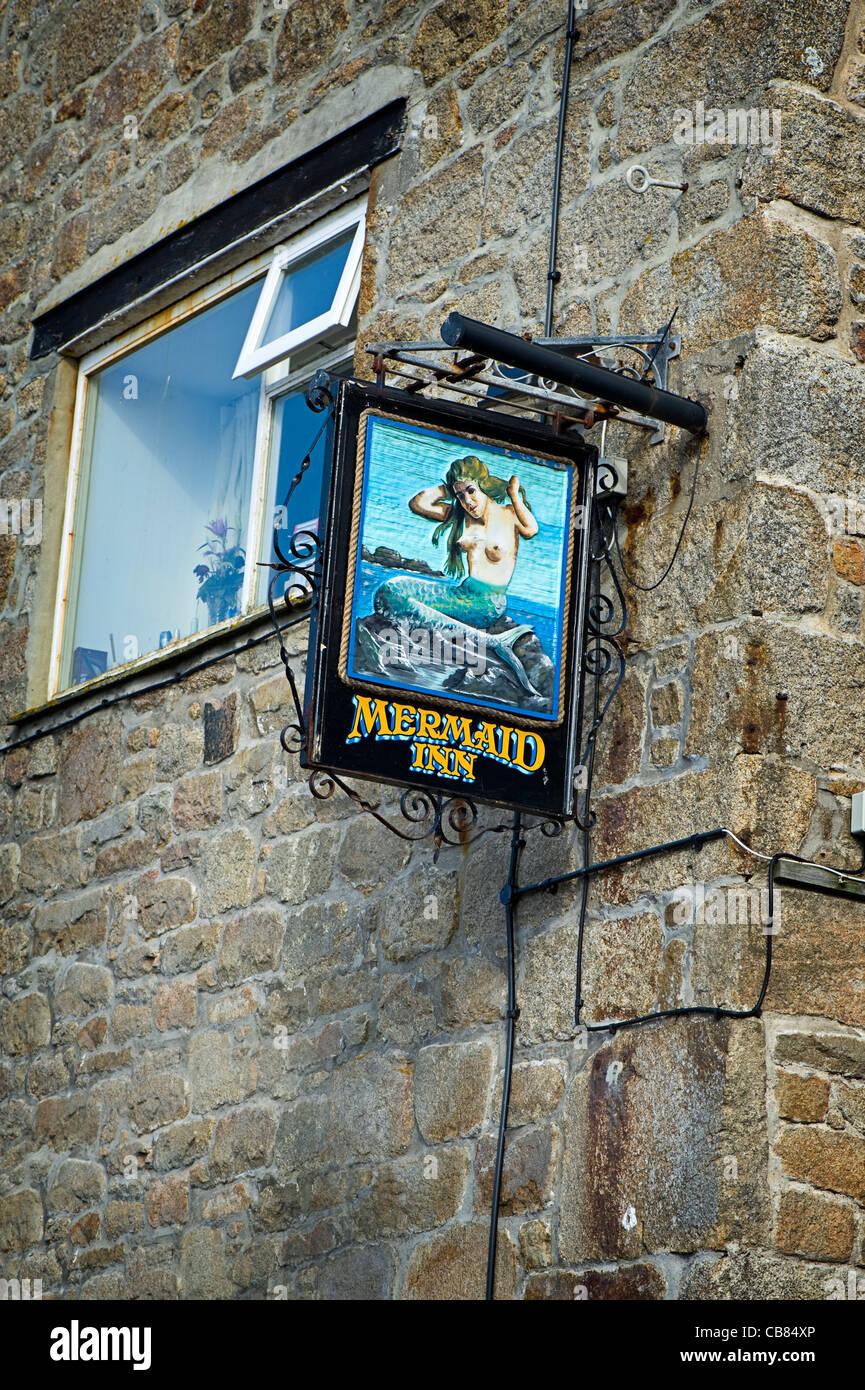 The Mermaid Inn Public House sign, St Mary's Quay, Isles of Scilly ...