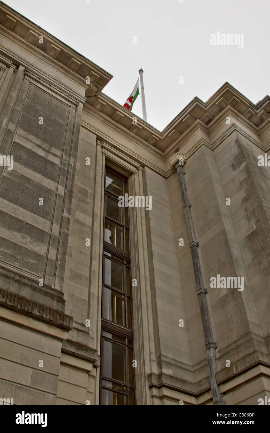 Facade of the National Library of Wales and Welsh flag Stock Photo - Alamy