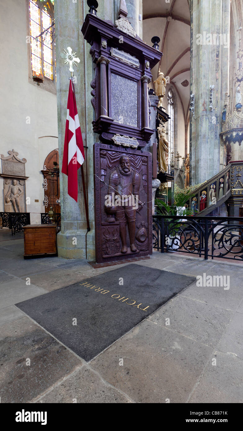 The grave of famous Danish astronomer Tycho Brahe inside the Tyn Church ...