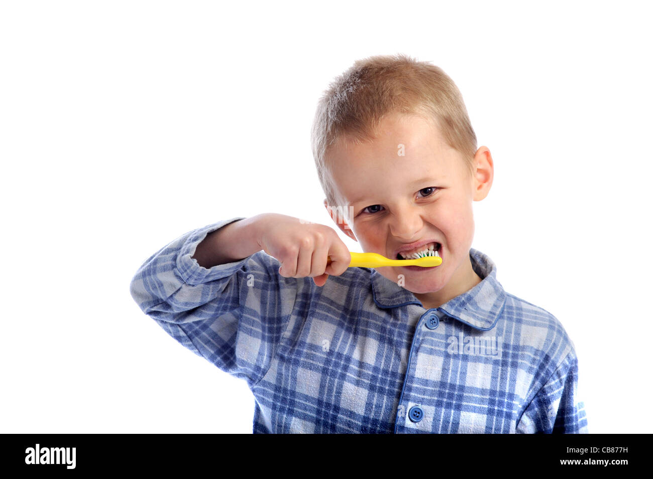 little boy cleaning his teeth. isolated on white background Stock Photo ...