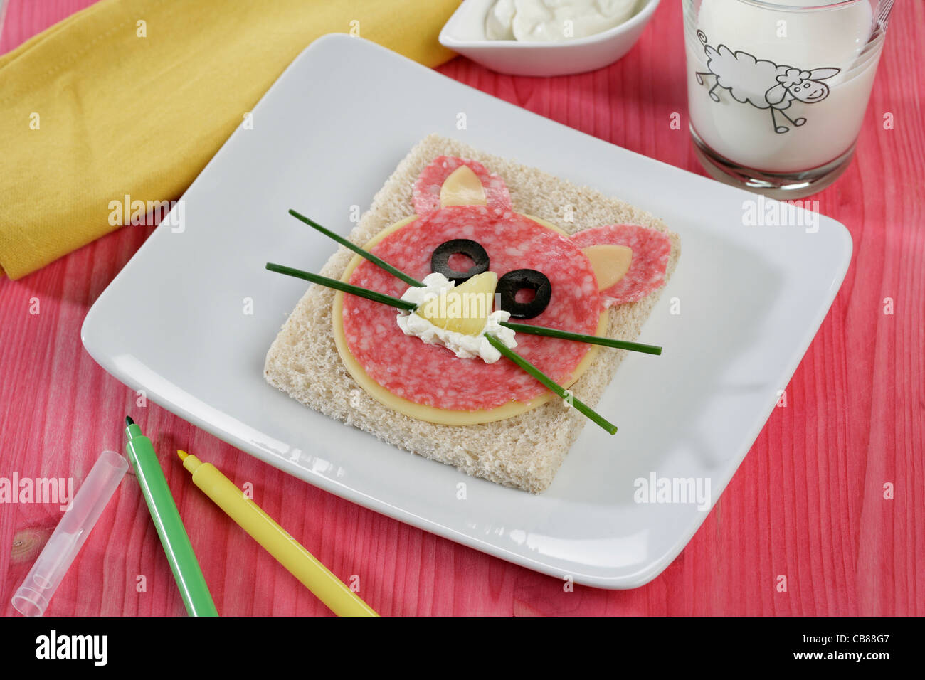 Salami sandwich-shaped cat, children Stock Photo - Alamy