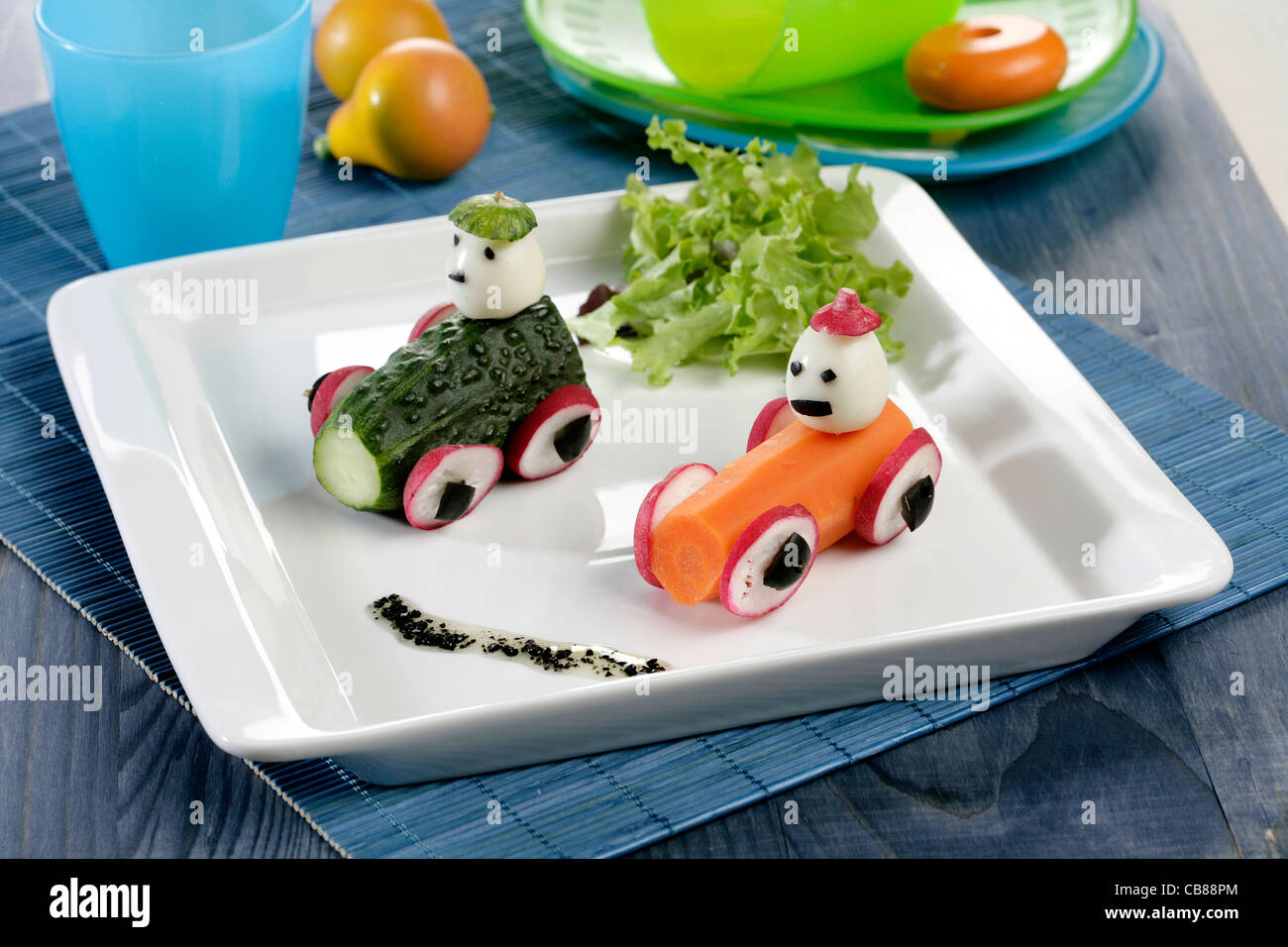 Cars made out of vegetables, children food Stock Photo - Alamy