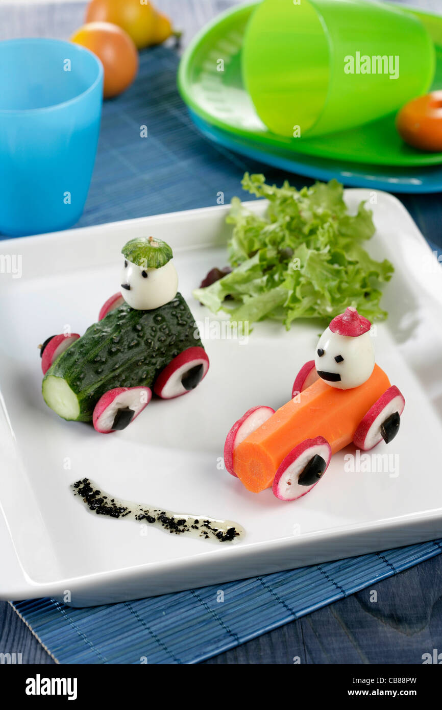 Cars made out of vegetables, children food Stock Photo - Alamy