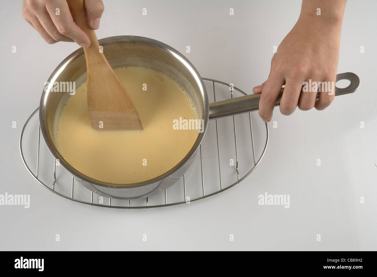Mixing milk with egg yolks Stock Photo - Alamy
