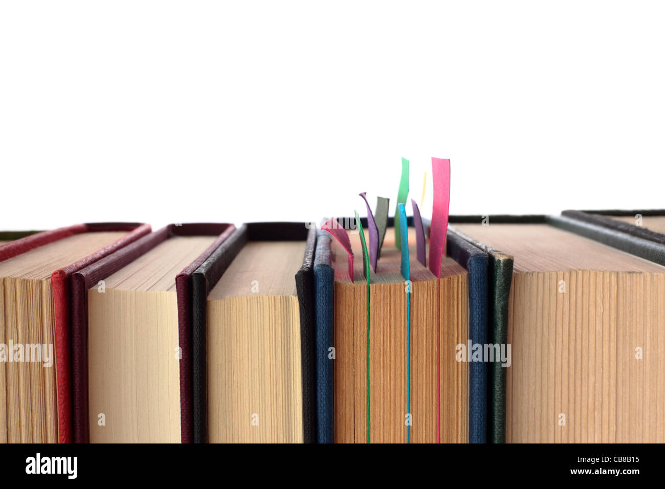 Books with one book with bookmarked pages Stock Photo - Alamy