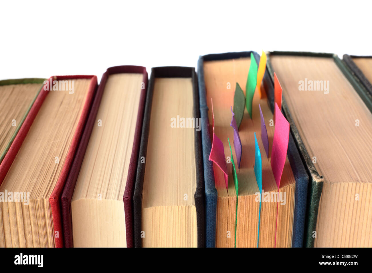 Books with one book with bookmarked pages Stock Photo - Alamy