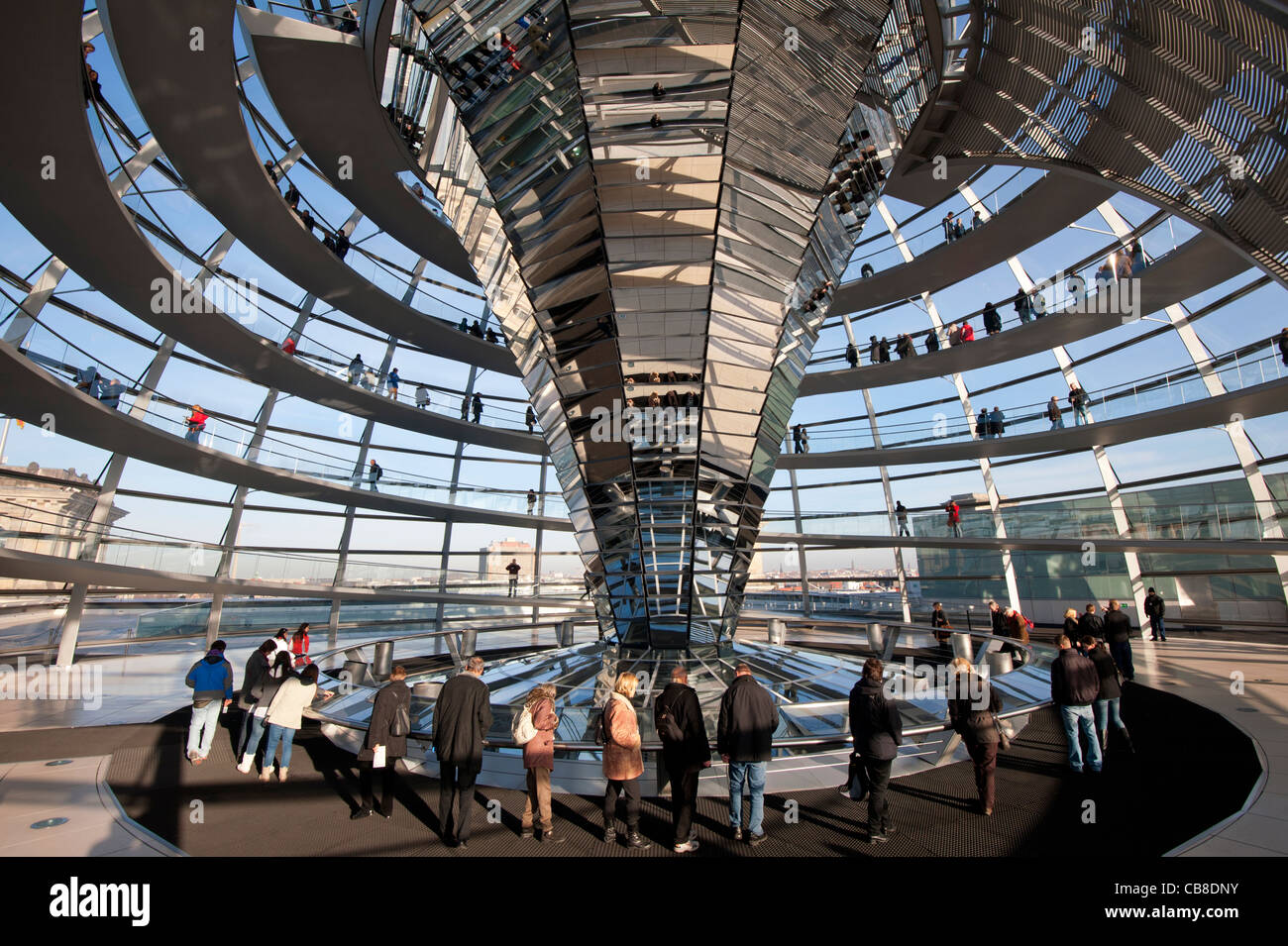 View of the glass dome above debating chamber at the Reichstag in ...