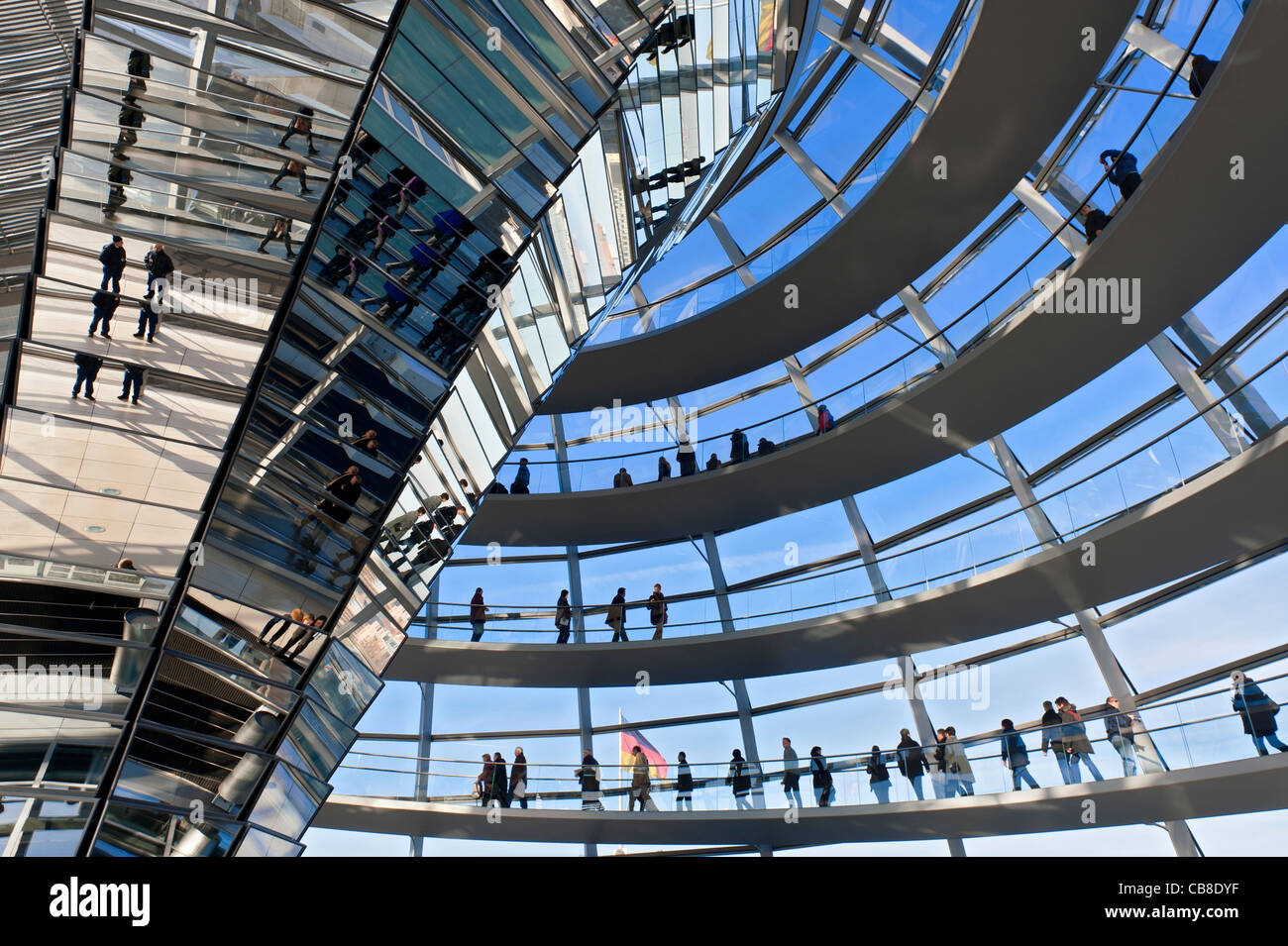 View of the glass dome above debating chamber at the Reichstag in ...