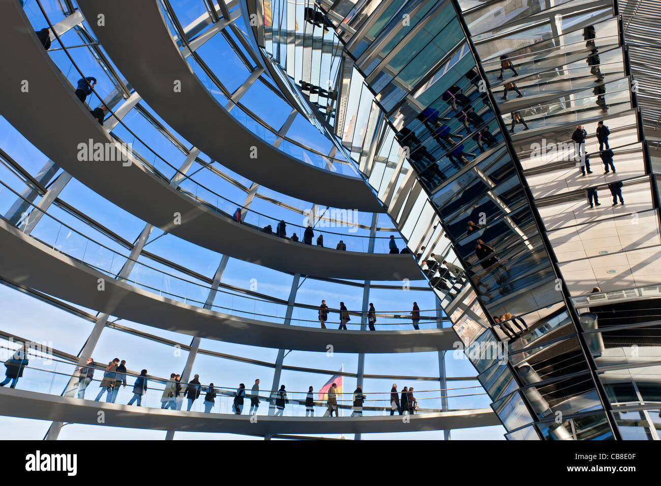 View of the glass dome above debating chamber at the Reichstag in ...