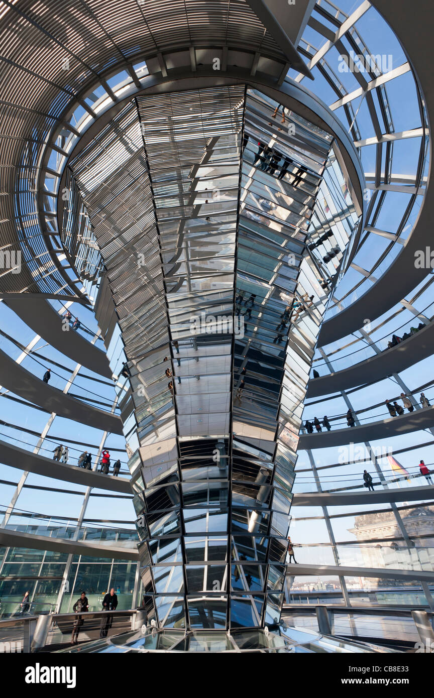 View of the glass dome above debating chamber at the Reichstag in ...