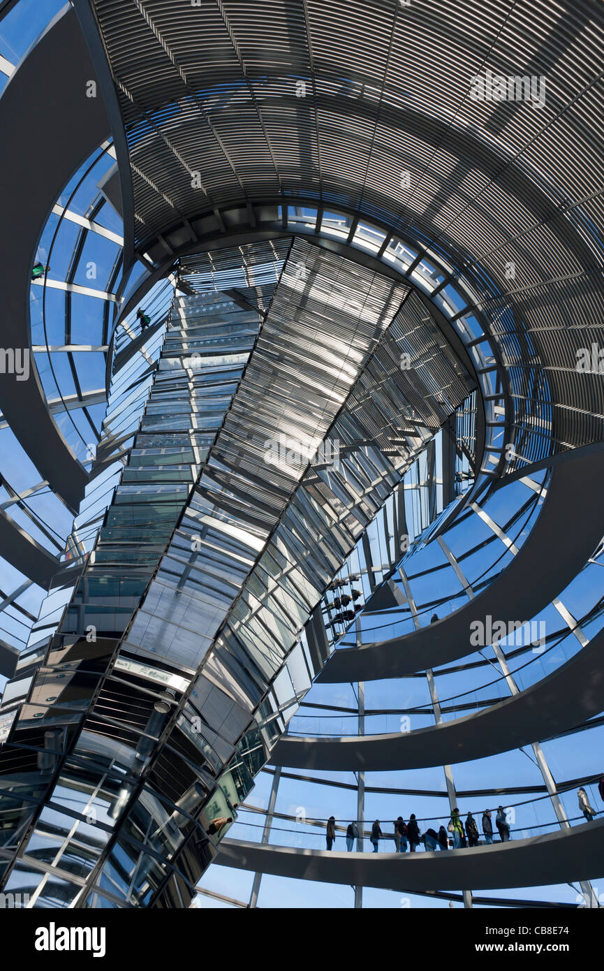 View of the glass dome above debating chamber at the Reichstag in ...