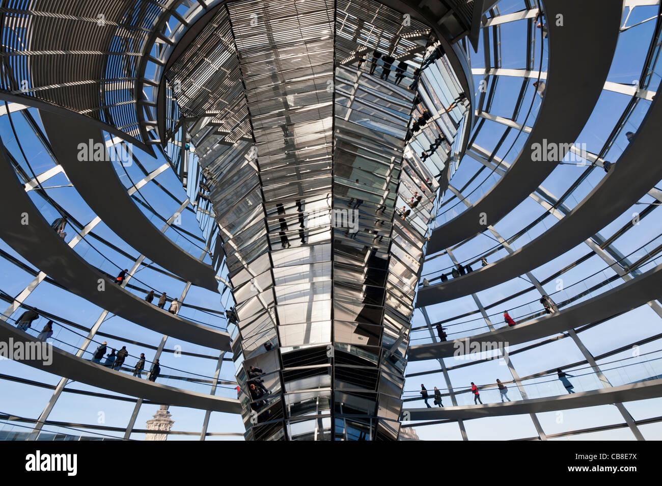 View of the glass dome above debating chamber at the Reichstag in ...