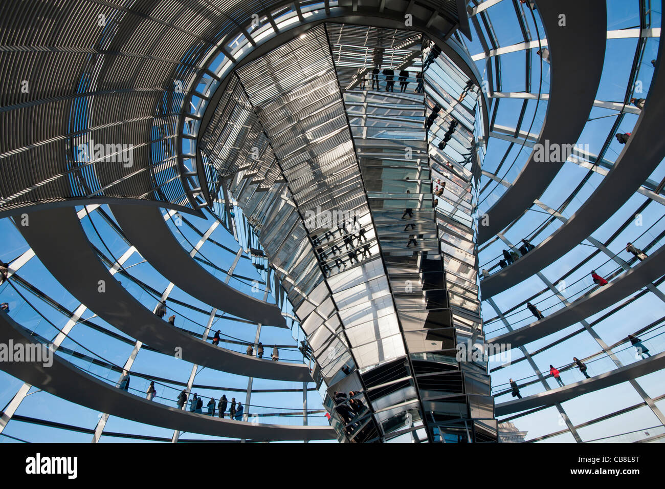 View of the glass dome above debating chamber at the Reichstag in ...