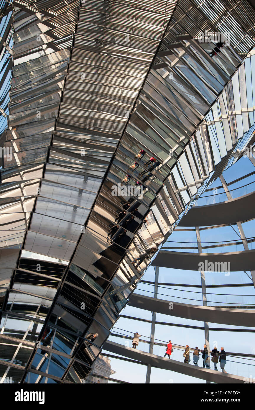 View of the glass dome above debating chamber at the Reichstag in ...